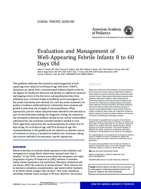 (PDF) Evaluation and Management of Well-Appearing Febrile Infants 8 to ...