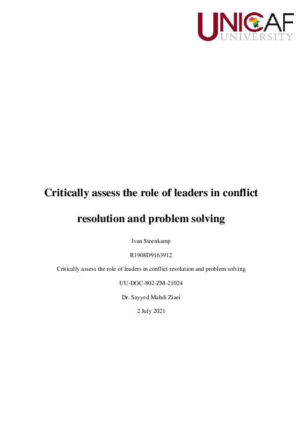 (PDF) Critically assess the role of leaders in conflict resolution and problem solving