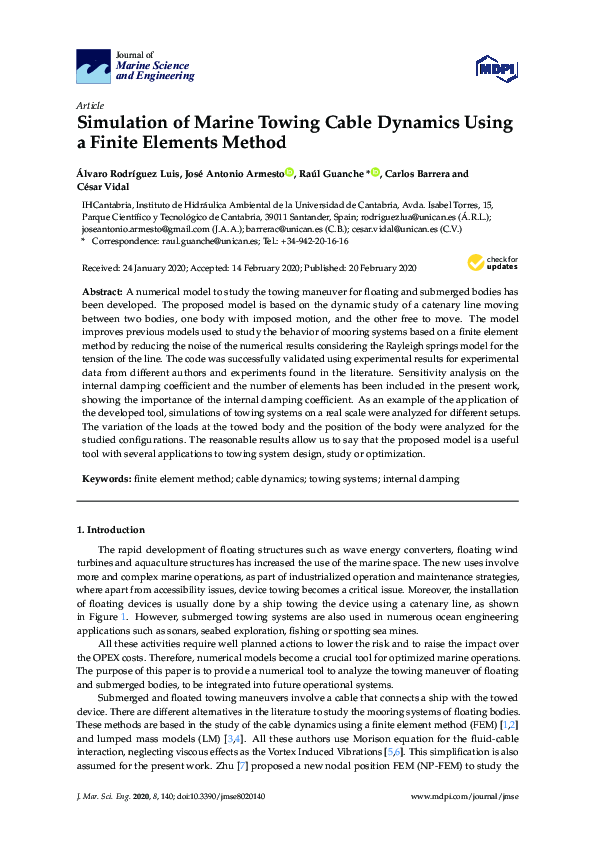 (PDF) Simulation of Marine Towing Cable Dynamics Using a Finite ...
