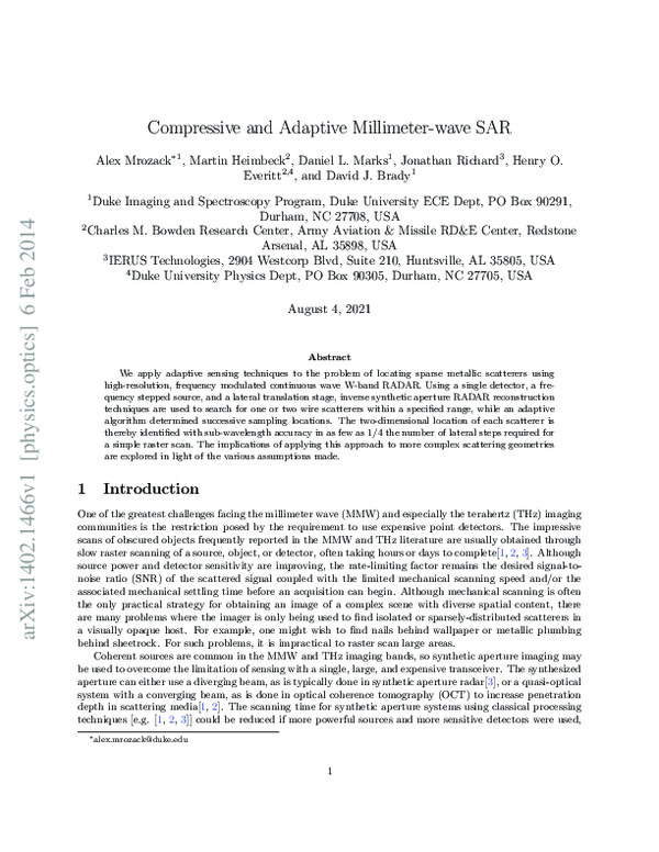 (PDF) Adaptive Millimeter-wave SAR for Sparse Scatterer Detection