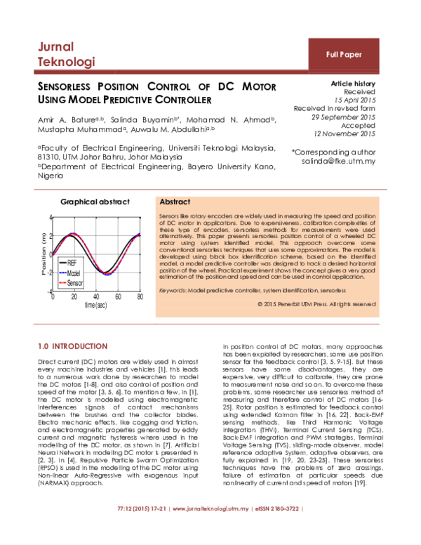(PDF) Sensorless Position Control of DC Motor Using Model Predictive Controller