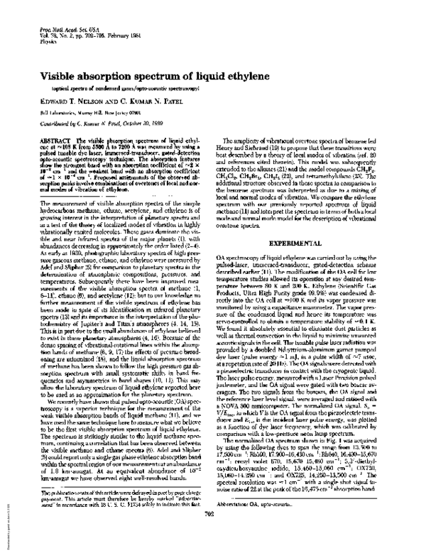 (PDF) Visible absorption spectrum of liquid ethylene