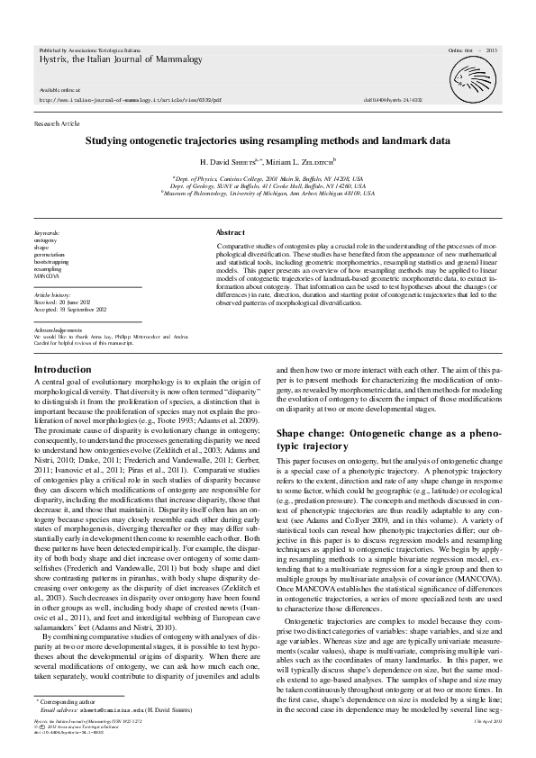 (PDF) Studying ontogenetic trajectories using resampling methods and landmark data