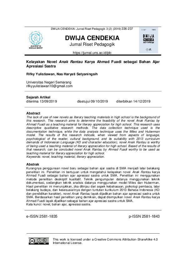 (PDF) Kelayakan Novel Anak Rantau Karya Ahmad Fuadi sebagai Bahan Ajar ...