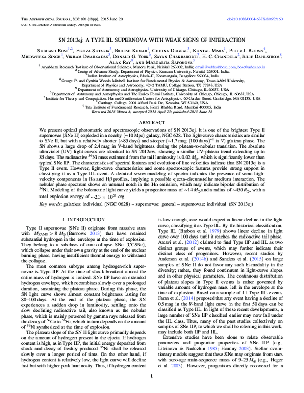 (PDF) SN 2013ej: A TYPE IIL SUPERNOVA WITH WEAK SIGNS OF INTERACTION