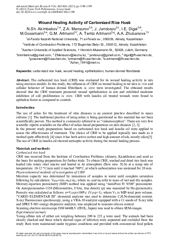 (PDF) Wound Healing Activity of Carbonized Rice Husk