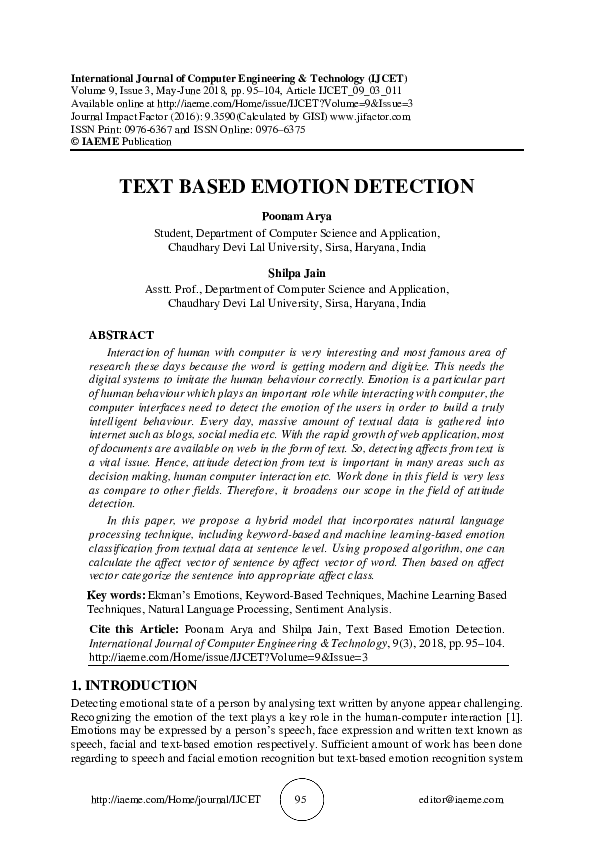 (PDF) TEXT BASED EMOTION DETECTION
