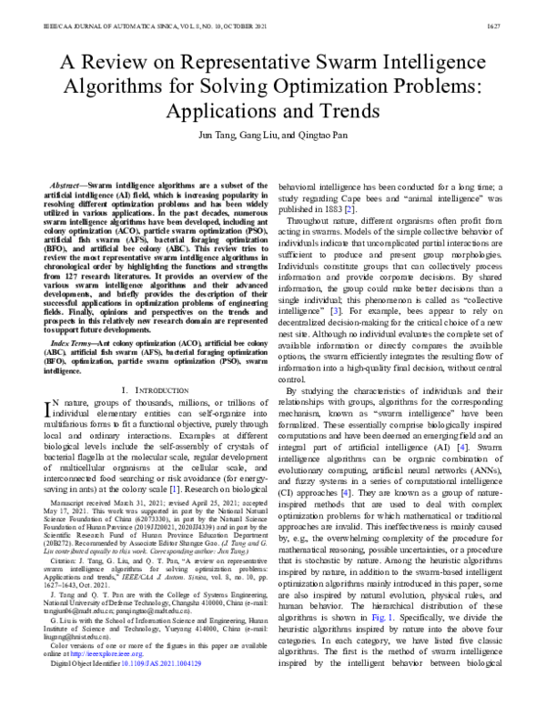 Pdf A Review On Representative Swarm Intelligence Algorithms For Solving Optimization Problems