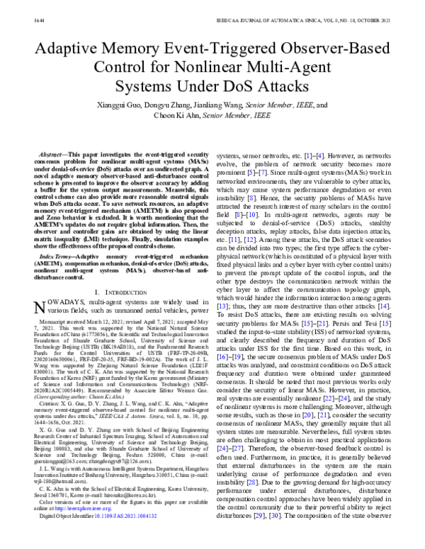 (PDF) Adaptive Memory Event-Triggered Observer-Based Control for Nonlinear Multi-Agent Systems ...