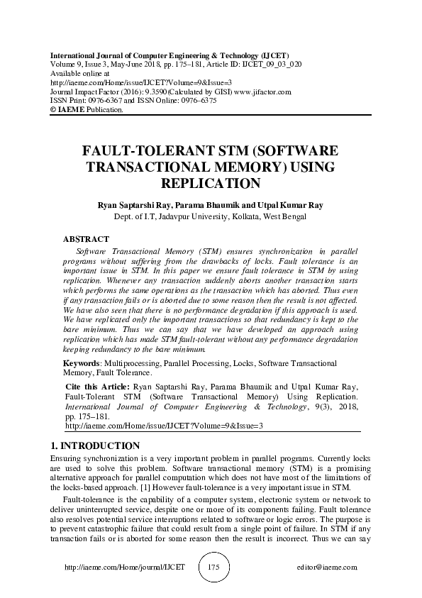 Pdf Fault Tolerant Stm Software Transactional Memory Using Replication
