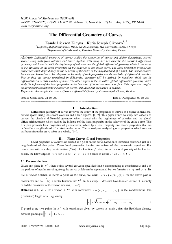 (PDF) The Differential Geometry of Curves