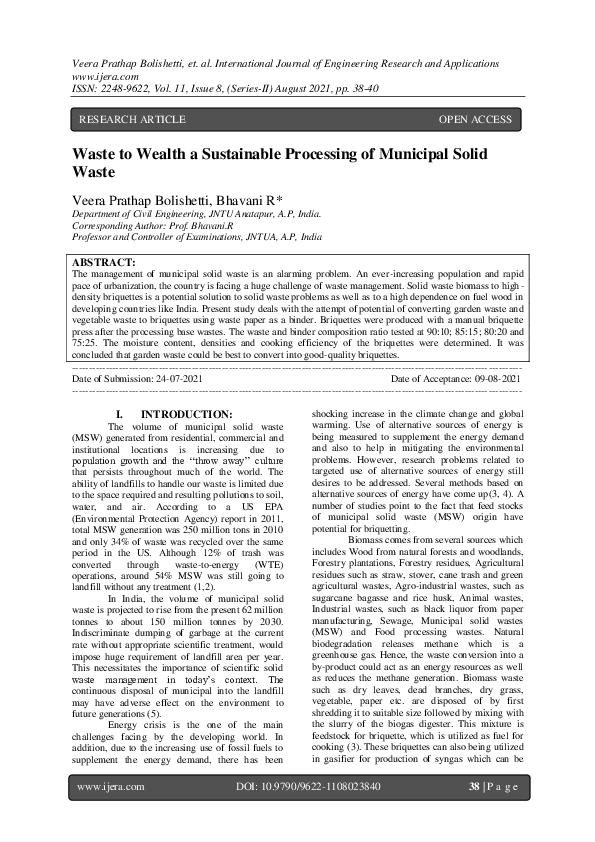 (PDF) Waste to Wealth a Sustainable Processing of Municipal Solid Waste