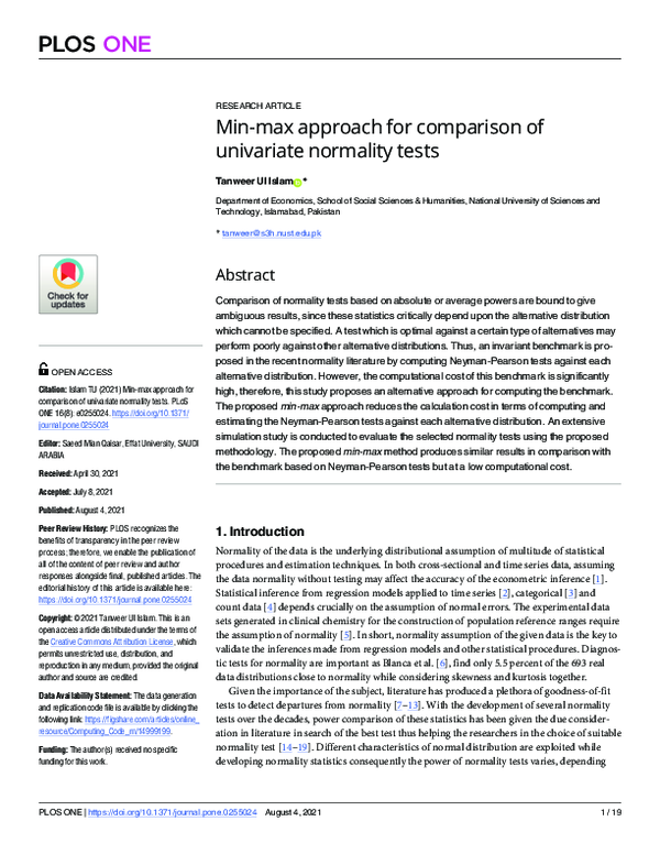 (PDF) Min-max approach for comparison of univariate normality tests
