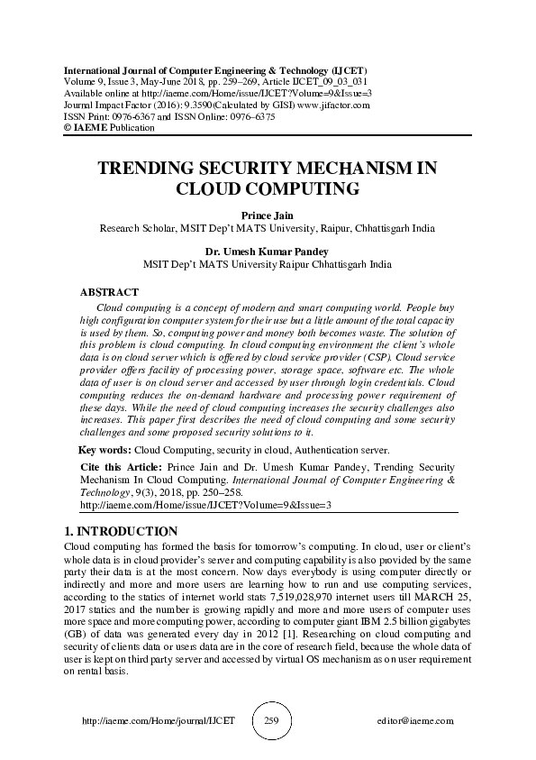 (PDF) TRENDING SECURITY MECHANISM IN CLOUD COMPUTING