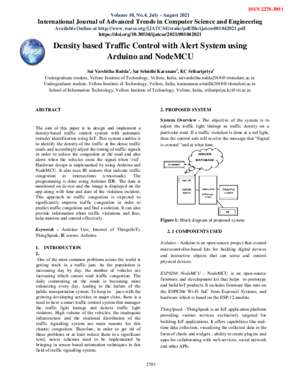 Pdf Density Based Traffic Control With Alert System Using Arduino And 3939