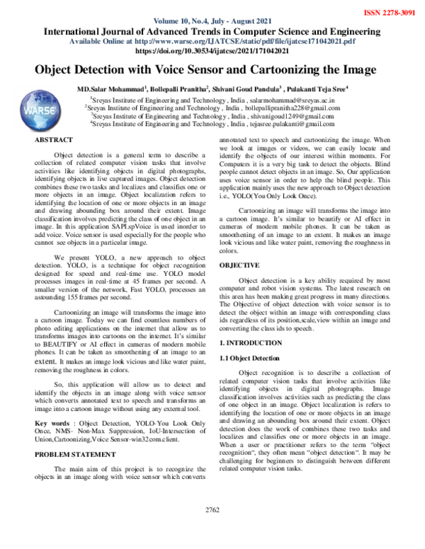(PDF) Object Detection with Voice Sensor and Cartoonizing the Image