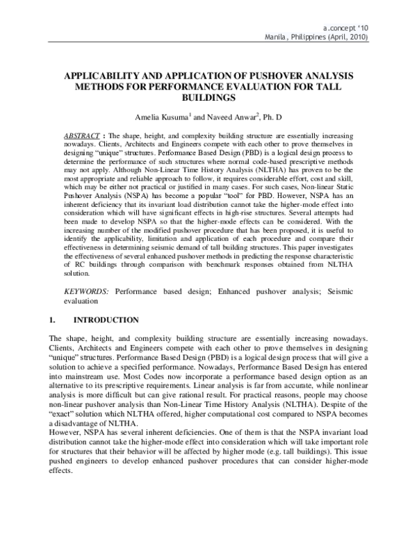 Pdf Applicability And Application Of Pushover Analysis Methods For Performance Evaluation For