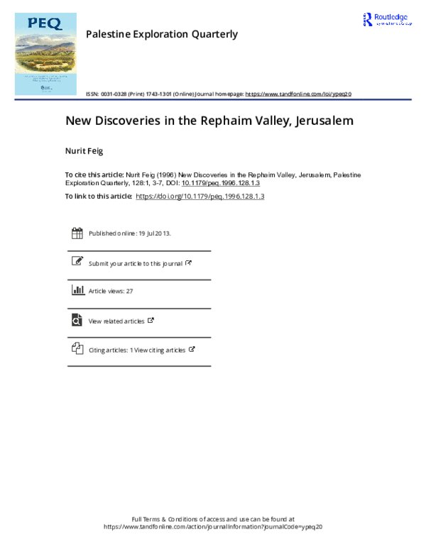 (PDF) New Discoveries in the Rephaim Valley, Jerusalem