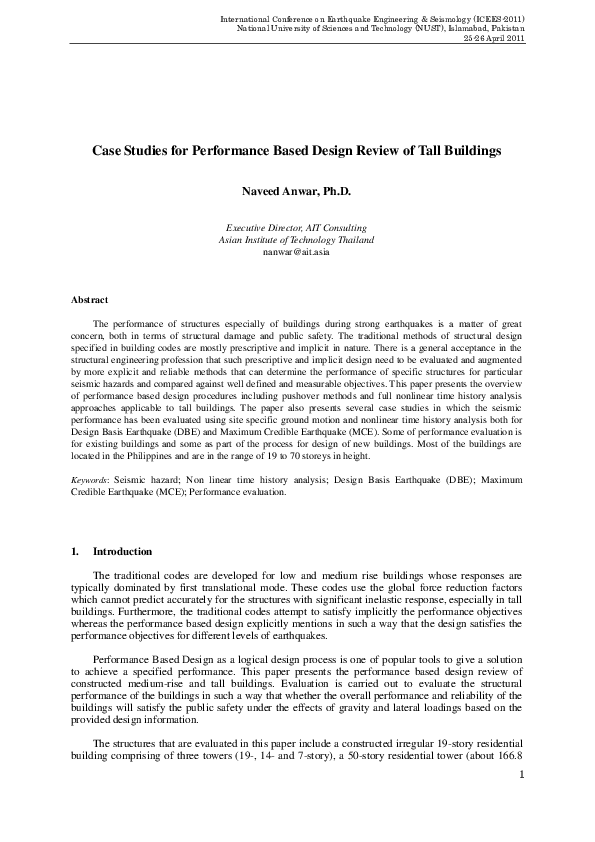 (PDF) Case Studies for Performance Based Design Review of Tall Buildings
