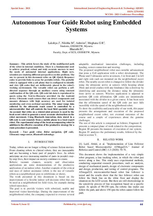 (PDF) IJERT-Autonomous Tour Guide Robot using Embedded Systems