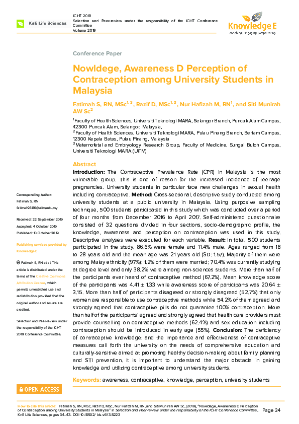 (PDF) Nowldege, Awareness D Perception of Contraception among ...
