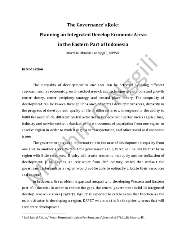 (PDF) The Governance's Role: Planning an Integrated Develop Economic ...