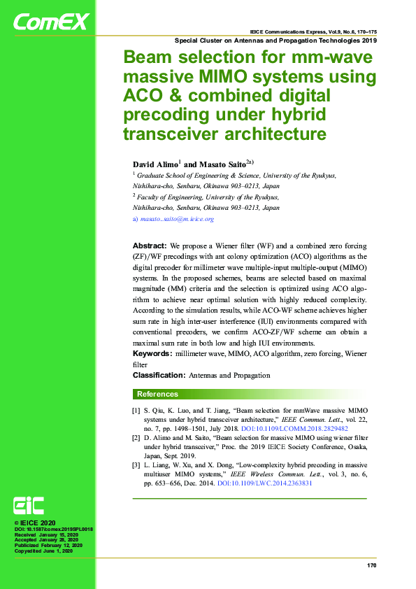 (PDF) Beam selection for mm-wave massive MIMO systems using ACO & combined digital precoding ...
