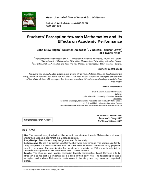 (PDF) Students’ Perception towards Mathematics and Its Effects on ...