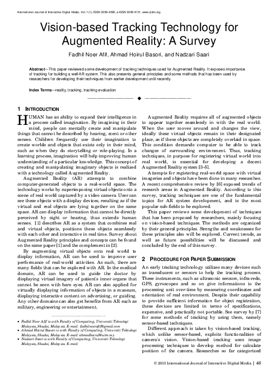 (PDF) Vision-based Tracking Technology for Augmented Reality: A Survey