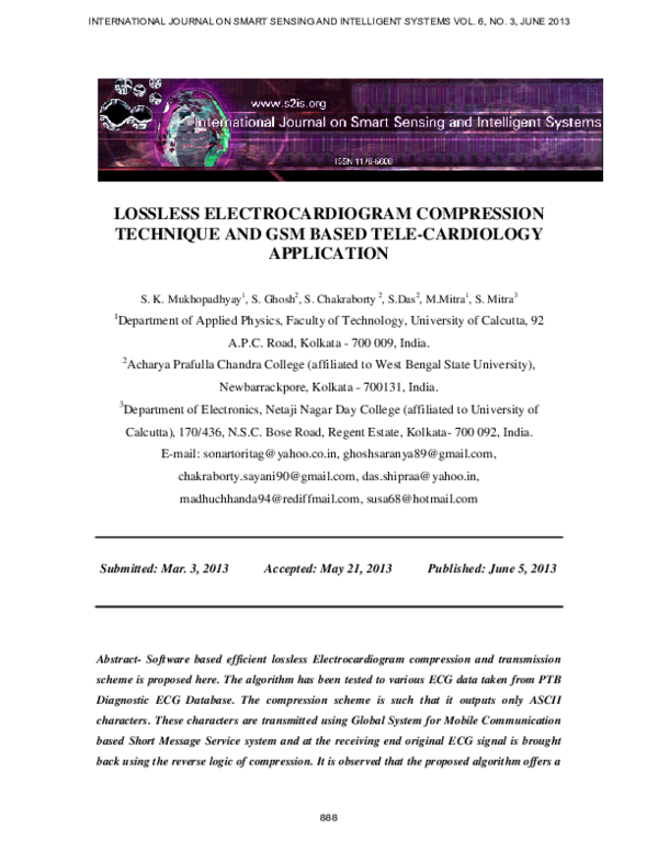 Pdf Lossless Electrocardiogram Compression Technique And Gsm Based Tele Cardiology Application