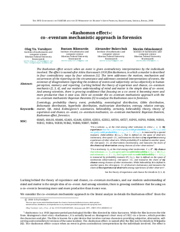 (PDF) «Rashomon effect»: co∼eventum mechanistic Bayesian approach in ...