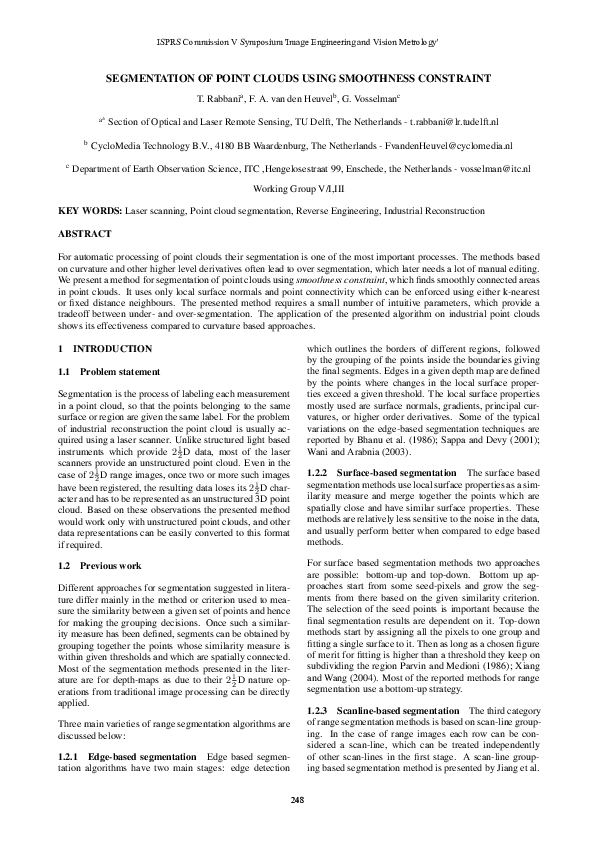 (PDF) Segmentation of point clouds using smoothness constraint