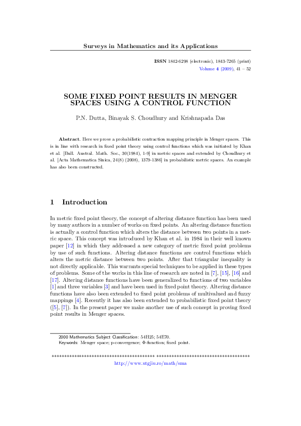 (PDF) Some fixed point results in Menger spaces using a control function