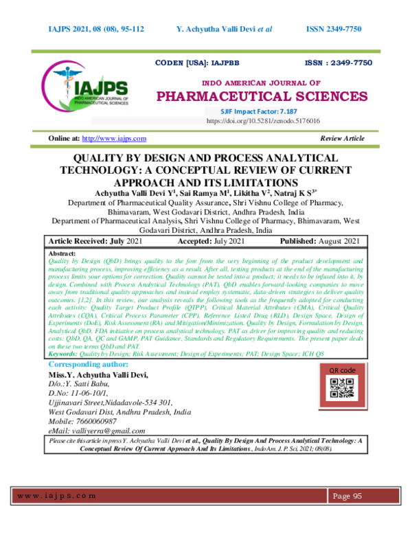 (PDF) QUALITY BY DESIGN AND PROCESS ANALYTICAL TECHNOLOGY: A CONCEPTUAL ...