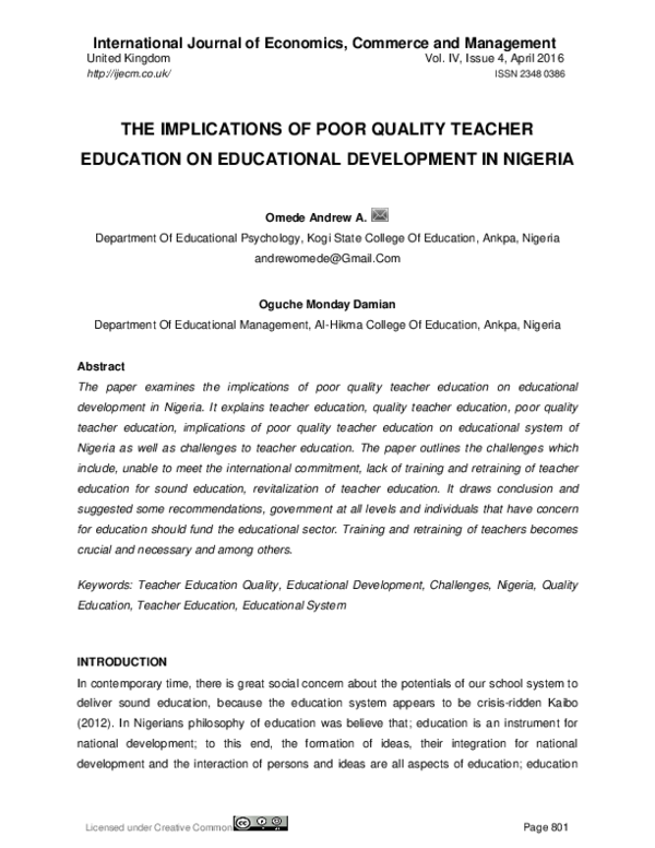 (PDF) THE IMPLICATIONS OF POOR QUALITY TEACHER EDUCATION ON EDUCATIONAL ...