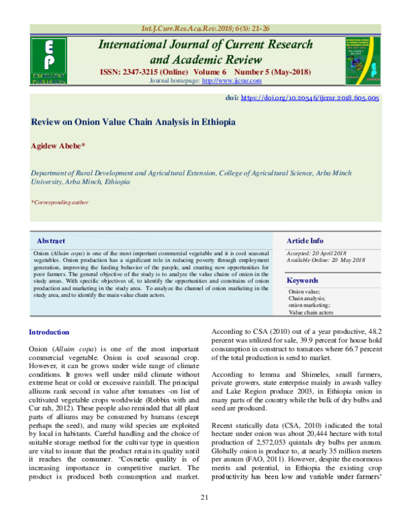(PDF) Review on Onion Value Chain Analysis in Ethiopia