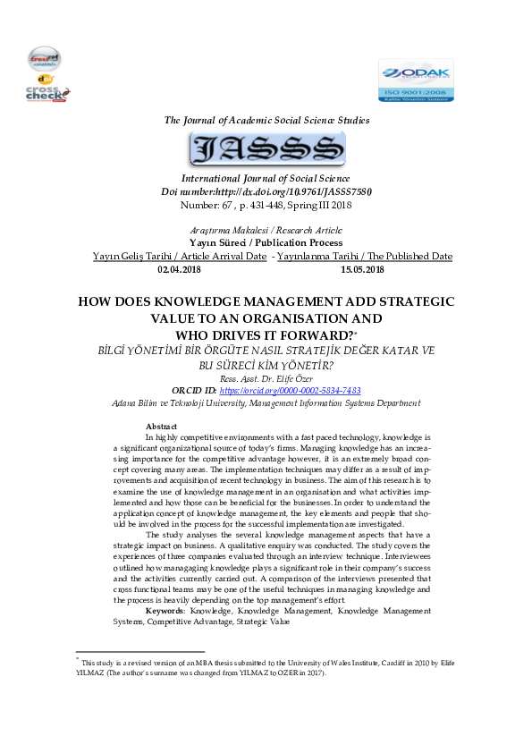 (PDF) HOW DOES KNOWLEDGE MANAGEMENT ADD STRATEGIC VALUE TO AN ...