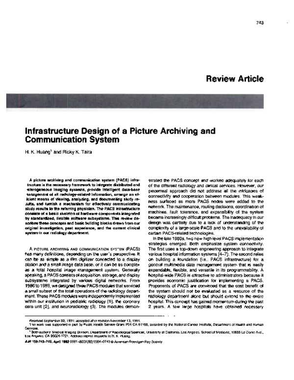(PDF) Infrastructure design of a picture archiving and communication system