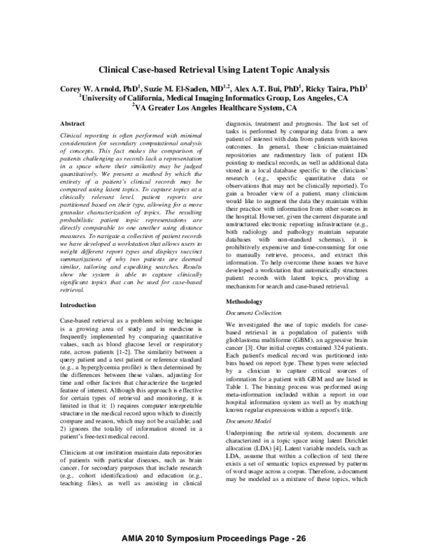 (PDF) Clinical Case-based Retrieval Using Latent Topic Analysis