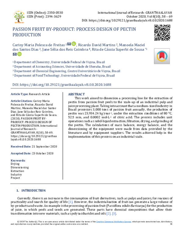 (PDF) Passion Fruit By-Product: Process Design of Pectin Production