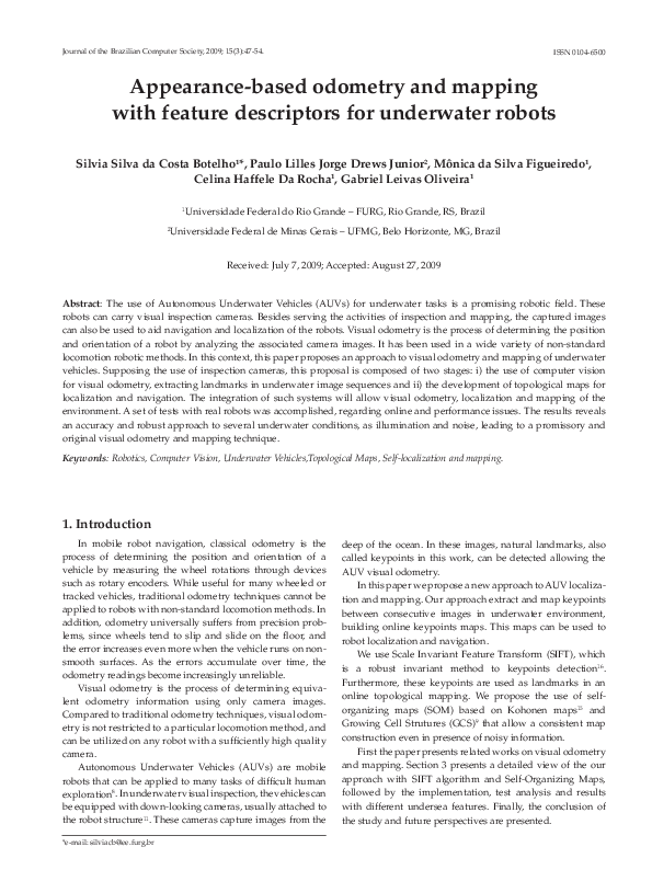 Pdf Appearance Based Odometry And Mapping With Feature Descriptors