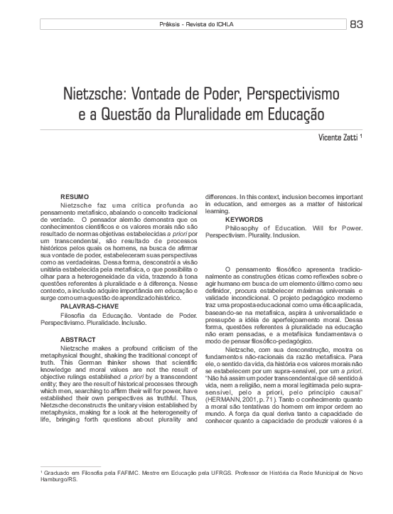 (PDF) Nietzsche: Vontade de Poder, Perspectivismo e a Questão da ...