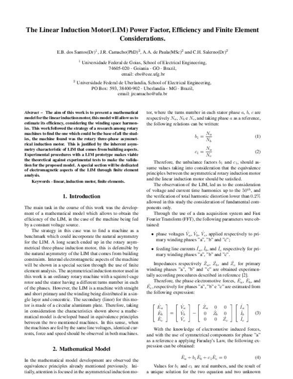 (PDF) The Linear Induction Motor(LIM) Power Factor, Efficiency and ...