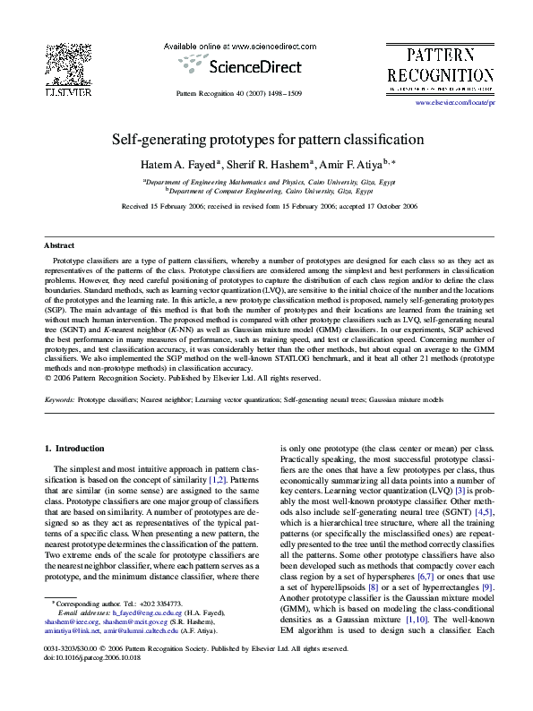 (PDF) Self-generating prototypes for pattern classification