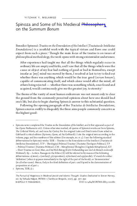 (PDF) Spinoza and Some of His Medieval Predecessors on the Summum Bonum ...