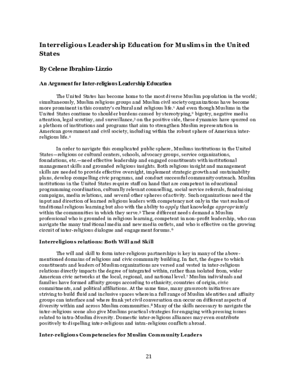 (PDF) "Interreligious Leadership Education for Muslims in the United ...