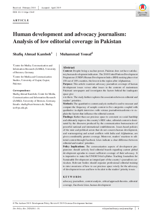(PDF) Human development and advocacy journalism: Analysis of low ...