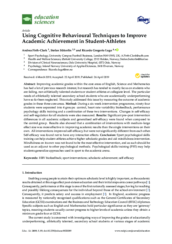 (PDF) Using Cognitive Behavioural Techniques to Improve Academic ...