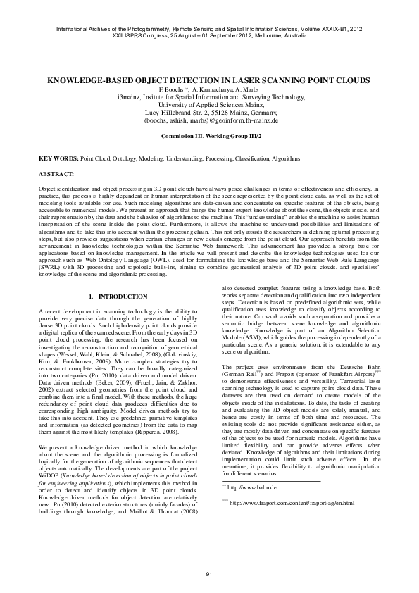 Pdf Knowledge Based Object Detection In Laser Scanning Point Clouds