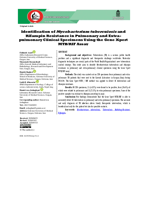 (PDF) Identification of Mycobacterium tuberculosis and Rifampin ...